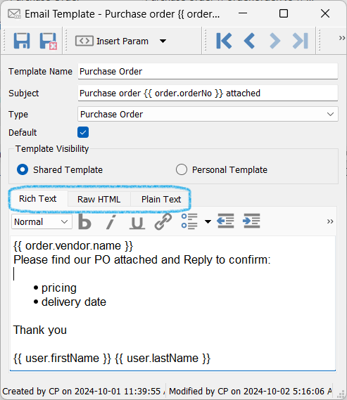 PURCHASE ORDERS - Email to Vendors