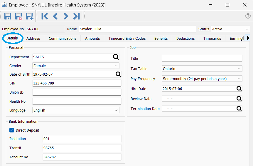 PAYROLL - Employee Details