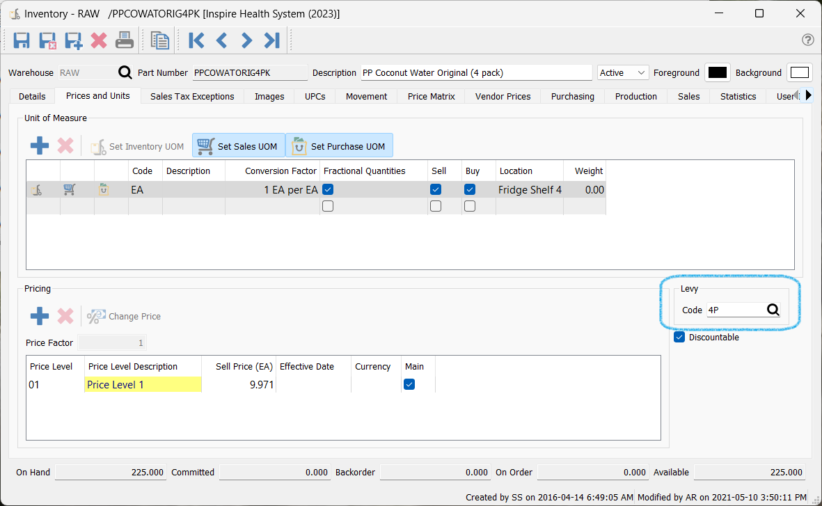 INVENTORY - Prices and Units Tab