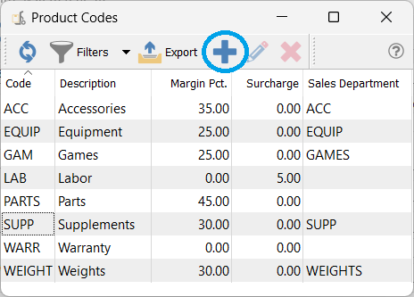 INVENTORY - Product Codes