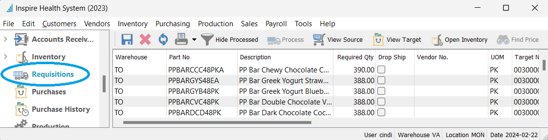 INVENTORY - Requisitions