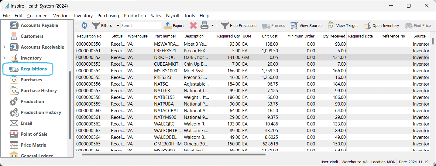 Inventory Requisitions